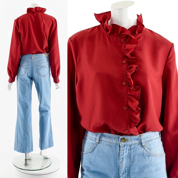 Red Ruffle Collar Blouse - Gem