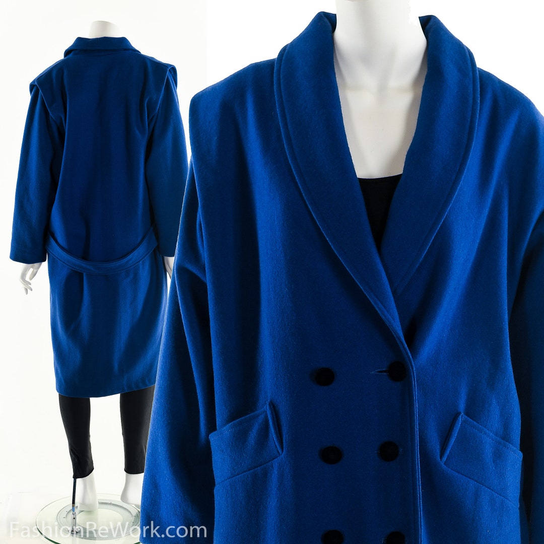 Blue Wool Trench Coat, Wool Overcoat Peacoat,vintage Peacoat,black Blue ...