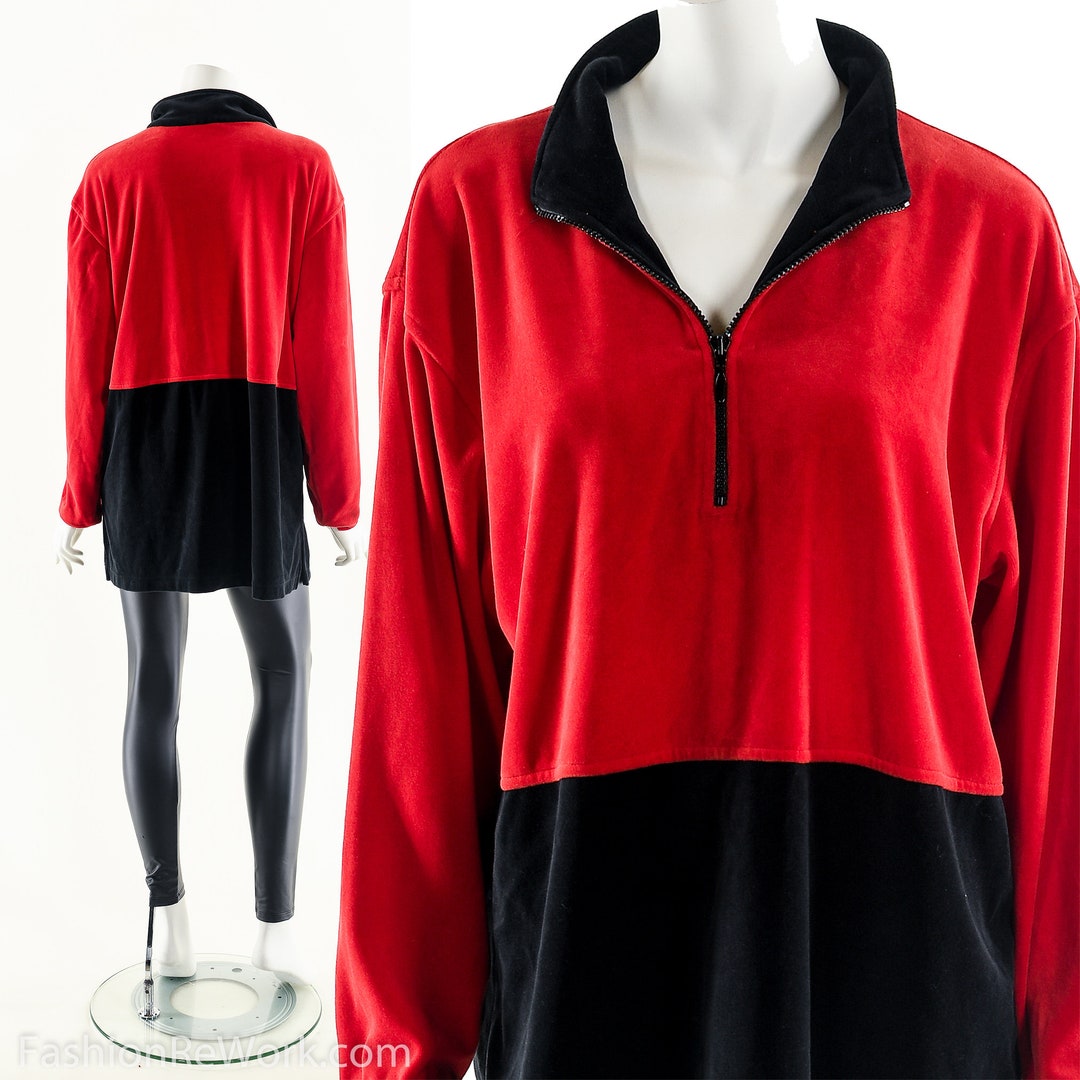 Colorblock Velour Pulloverred Black Track Jacketred Athletic - Etsy