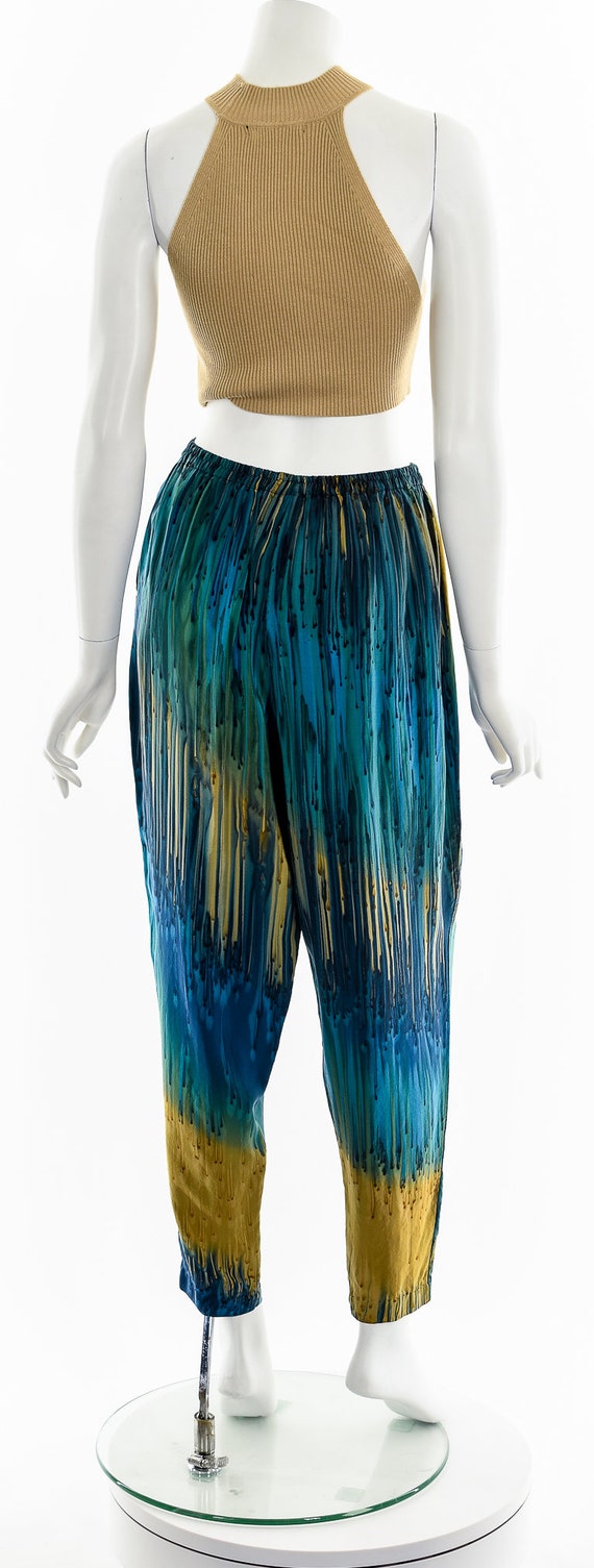 Blue Drip Dyed Silk Pants - Gem