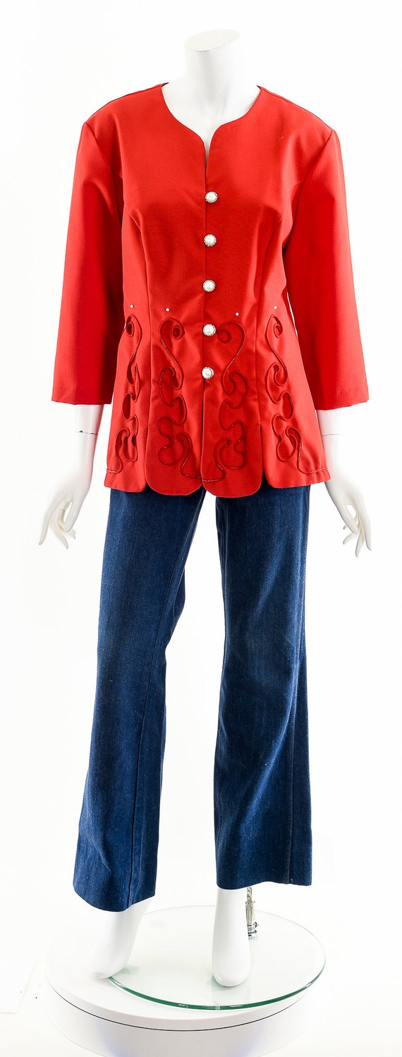 Red Soutache Blazer, Red Peplum Jacket, 90s Selena St… - Gem