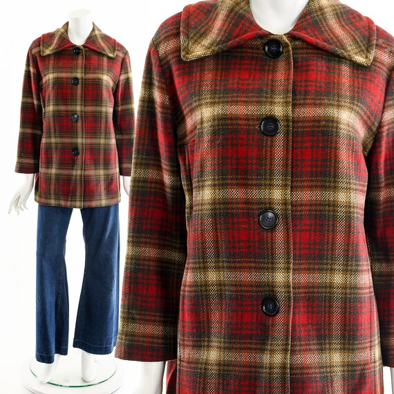 rare 60s pendleton plaid wool coat,vintage peacoat,pl… - Gem