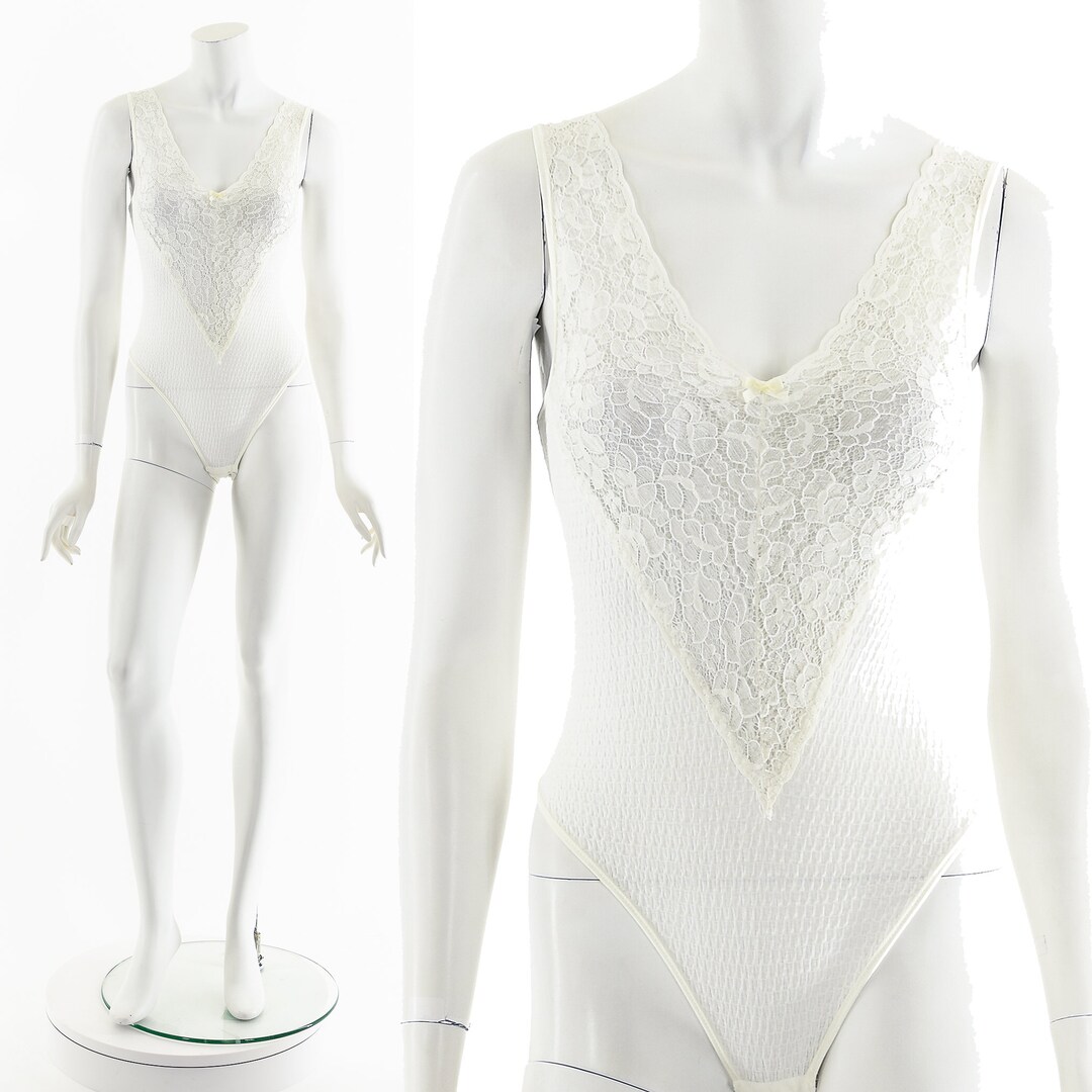 Lacy Stretchy White Bodysuit 80s - Etsy