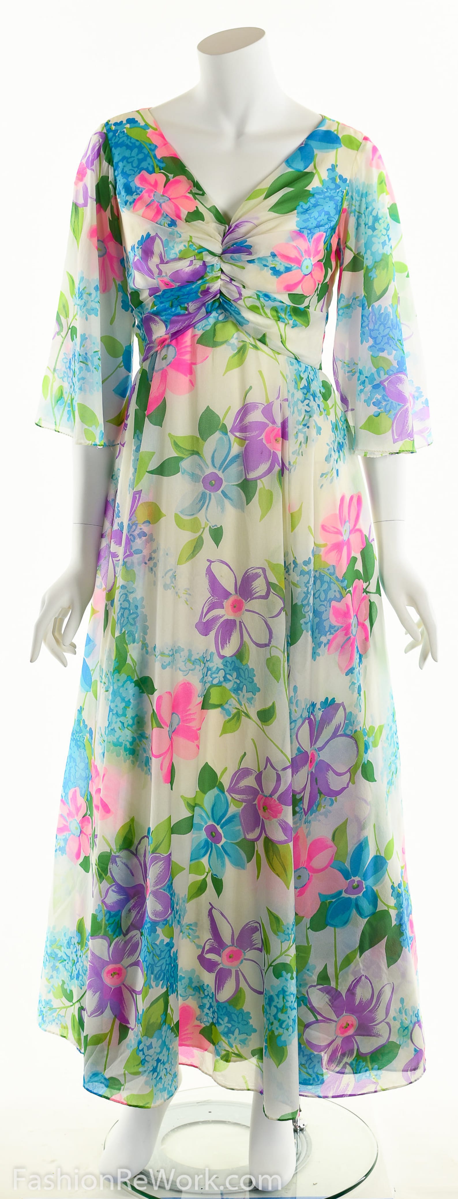 Chiffon Maxi Dress Dreamy Floral Chiffon Dress Neon Floral | Etsy