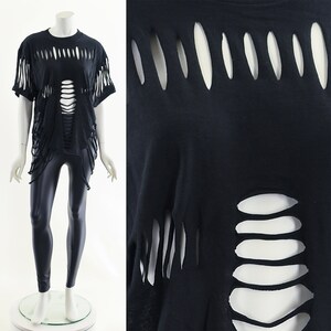 Slashed Black Tee,vintage Black T-shirt,80s Ripped Tshirt,workout Gym ...