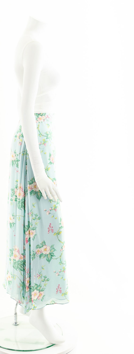 Silk Floral Light Blue Midi Skirt - Gem