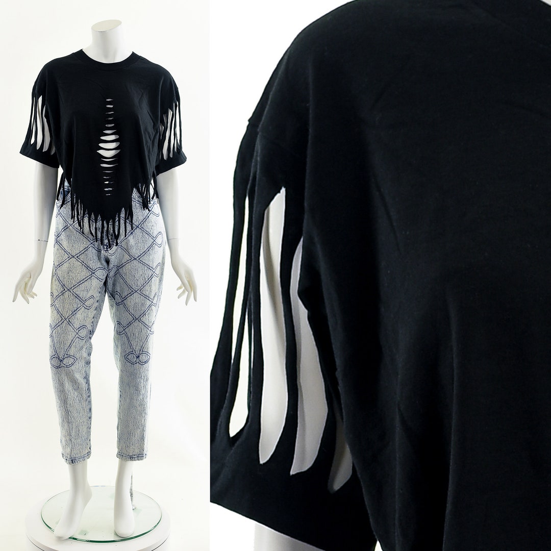 80s Tear Tshirt,80s Rock Band Shirt,slashed Vintage Tee,airbrushed ...