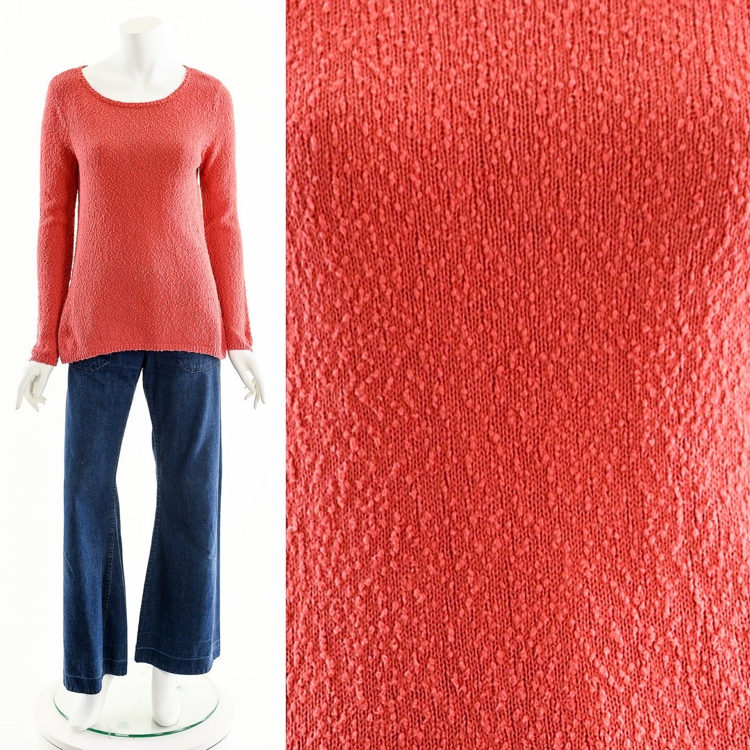 90s Coral Nubby Knit Long Sleeve Sweater - Etsy