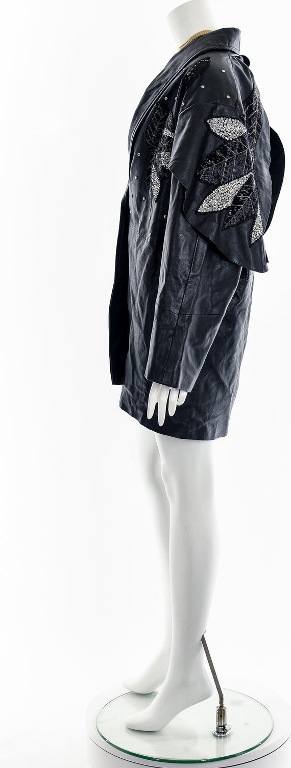 Butterfly Beaded Oversize Leather Wing Jacket - Gem