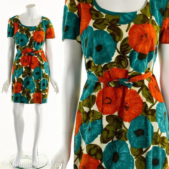 Watercolor Floral Print Wiggle Mini Dress 60s - Gem