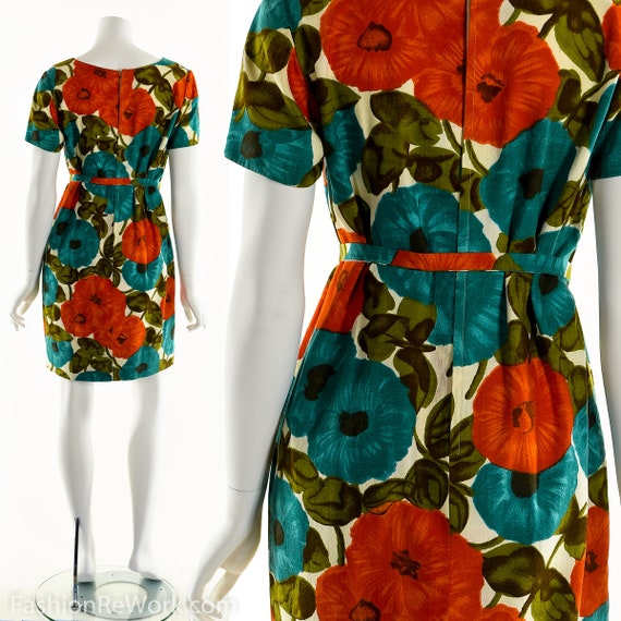 Watercolor Floral Print Wiggle Mini Dress 60s - Gem