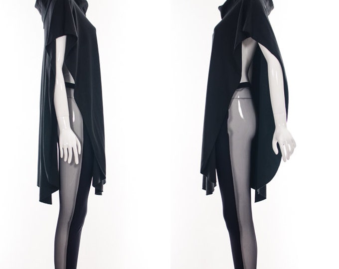 Vintage MINIMALIST CAPE Open Black CLOAK Cowl Neck Avant Garde - Etsy