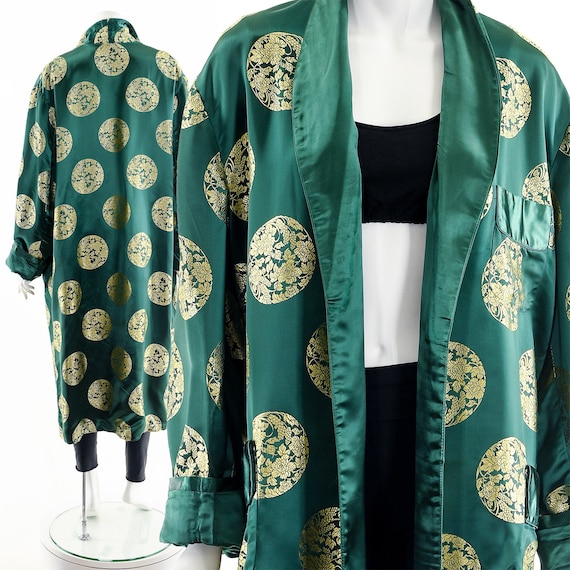 Emerald Green Silk Duster Kimono Smoking Jacket - Gem