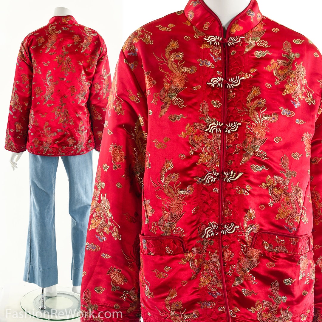 DRAGON Cheongsam Jacket, Red Silk Dragon and Phoenix Jacket, PHOENIX ...