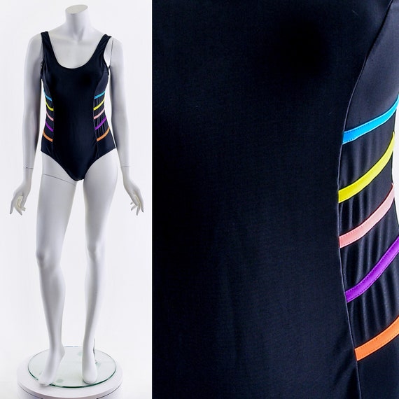 Rainbow Colorblock One Piece Swimsuit,Neon Rainbow Hi… - Gem