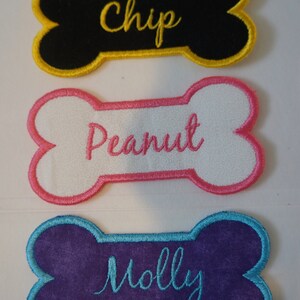 Dog Bone Shape Embroidered Name Patch - Iron on Back - Hook & Loop Back ...