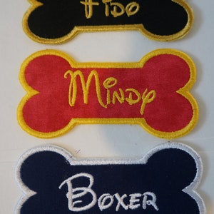 Dog Bone Shape Embroidered Name Patch - Iron on Back - Hook & Loop Back ...