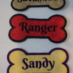 Dog Bone Shape Embroidered Name Patch - Iron on Back - Hook & Loop Back ...