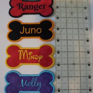Dog Bone Shape Embroidered Name Patch - Iron on Back - Hook & Loop Back ...