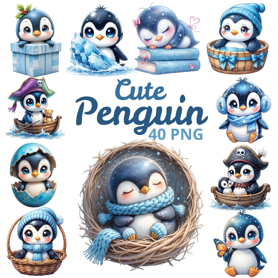 Cute Penguin Clipart PNG / Kawaii Baby Penguin for Nursery / Penguin ...