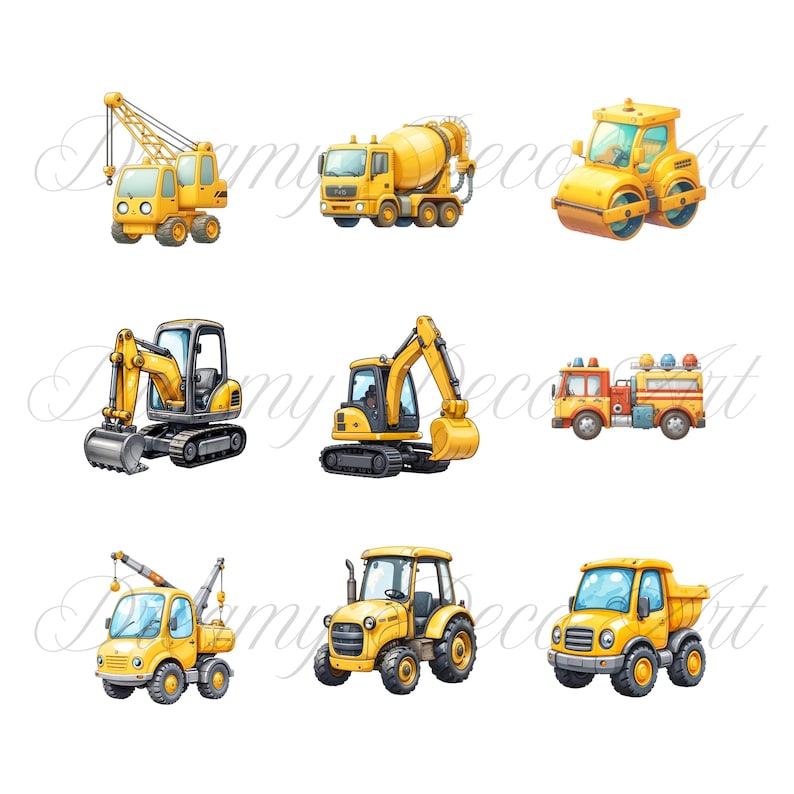 Construction Vehicles Clipart PNG/ Cute Kawaii Trucks Equipment ...