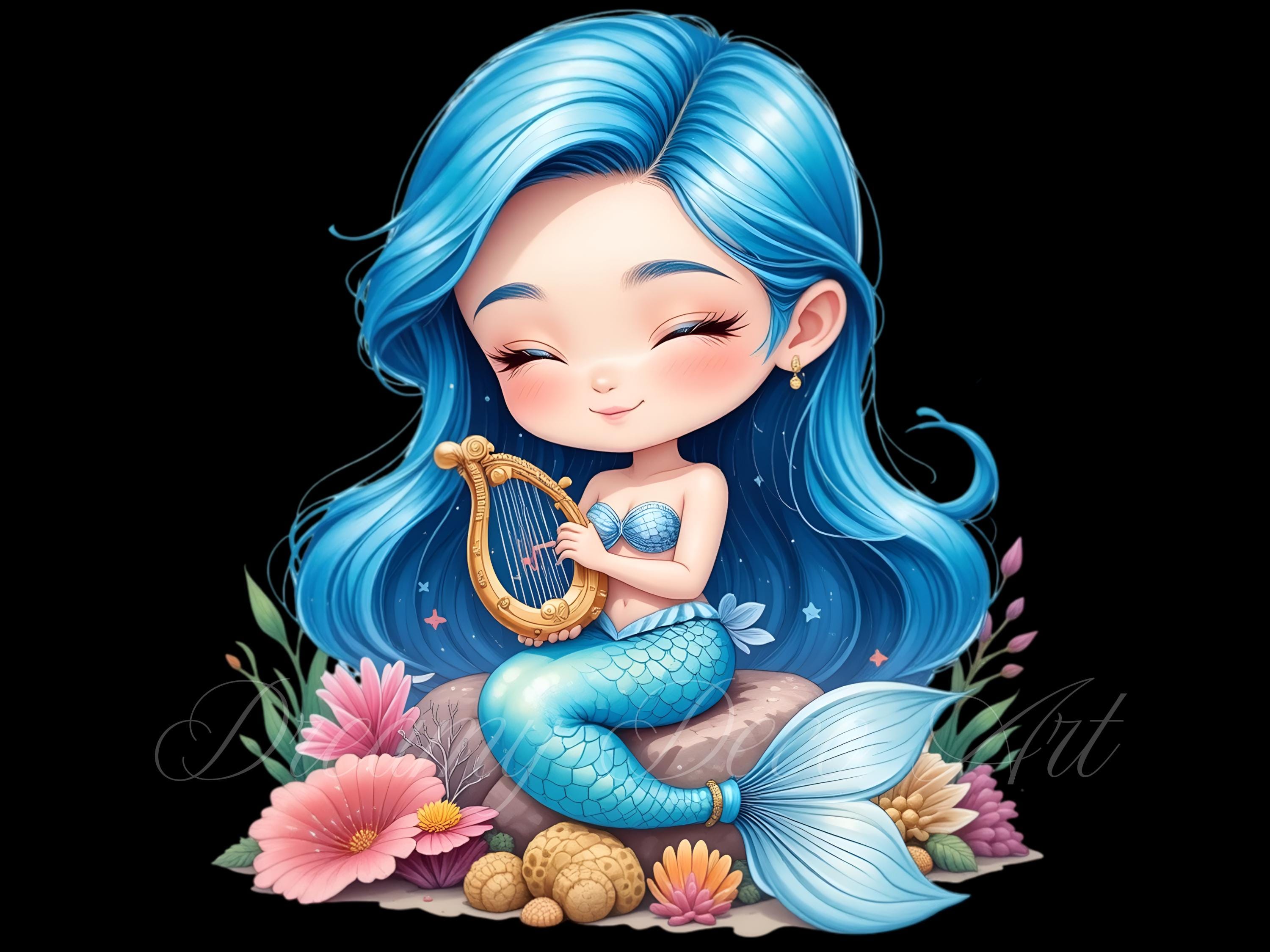 Cute Mermaid Clipart / Kawaii Chibi Mermaids for Nursery / Ocean ...