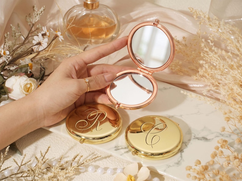 Personalized Compact Mirror With Name, Custom Engraved Gold Pocket ...