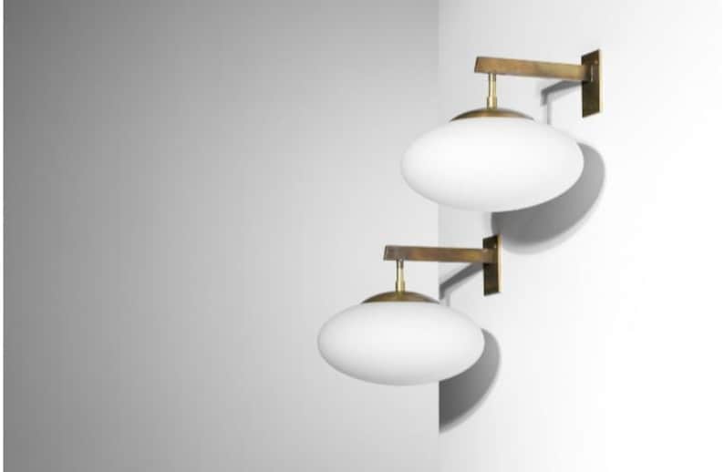 Modern Italian Wall Sconce “volo” • Opaline Globes & Solid Brass ...