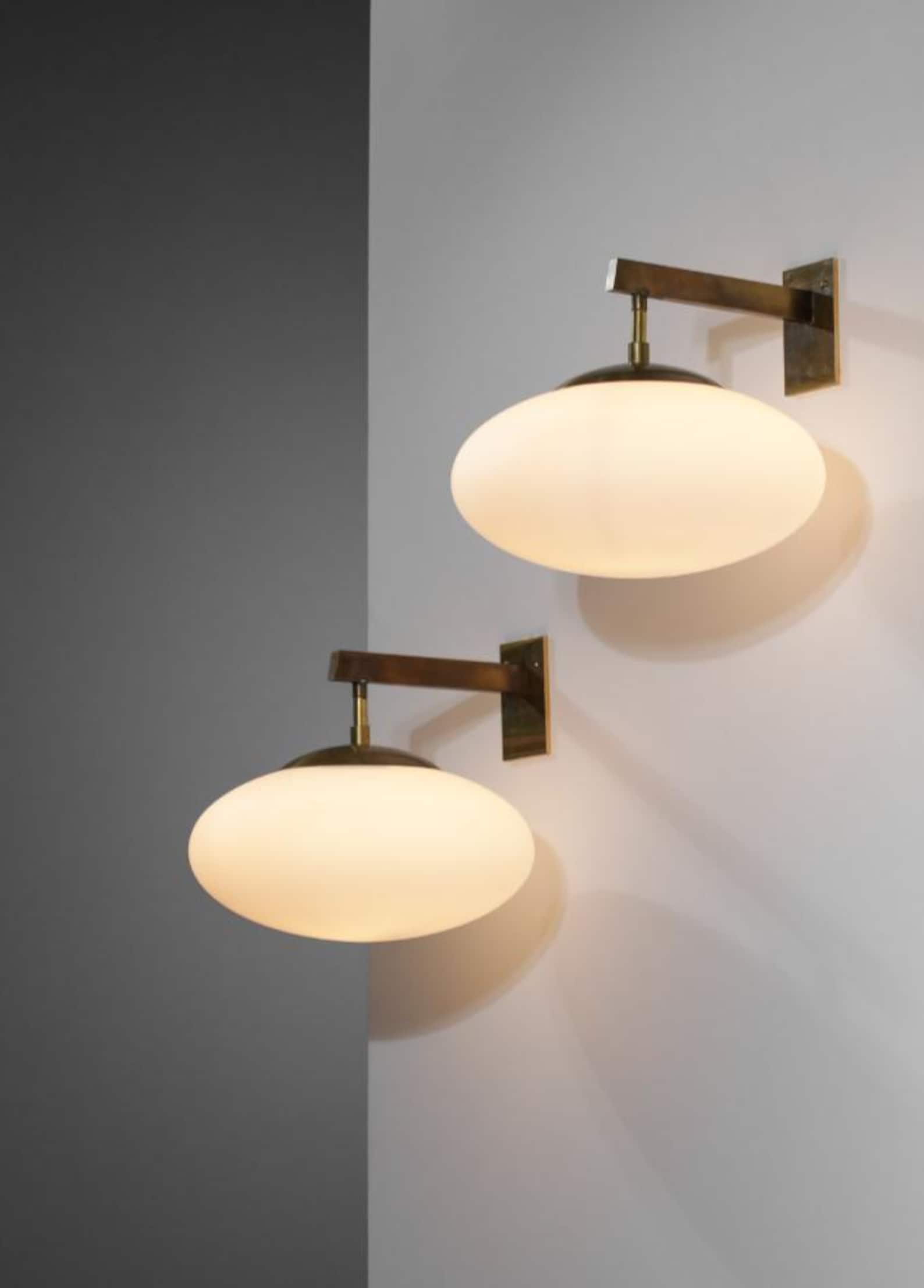 Modern Italian Wall Sconce “volo” • Opaline Globes & Solid Brass ...