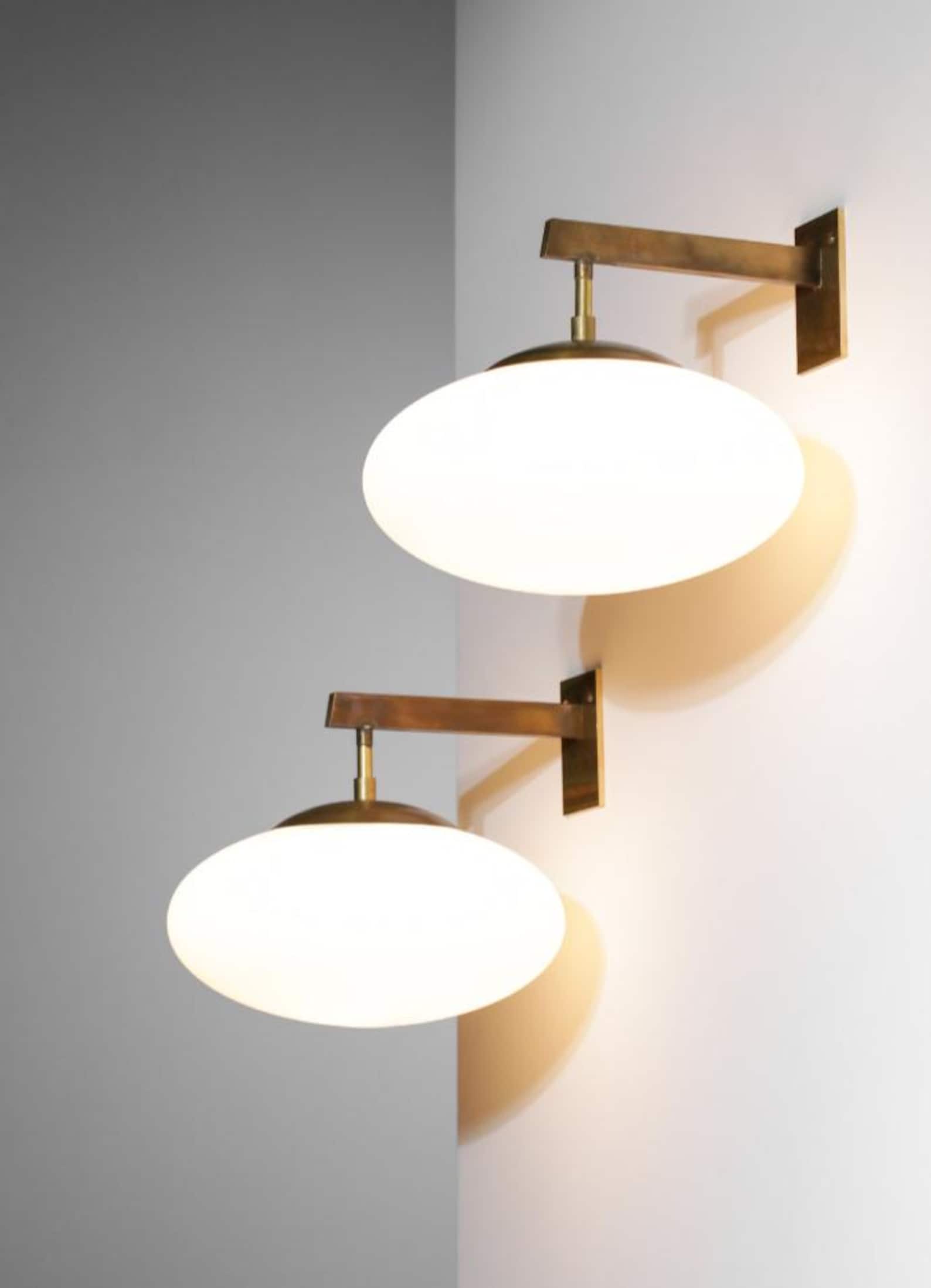 Modern Italian Wall Sconce “volo” • Opaline Globes & Solid Brass ...