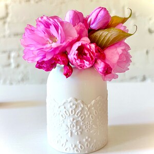 Handmade White Porcelain Lace Mini Flower Vase, Ceramic Lace Vase ...