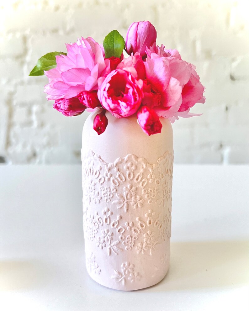Handmade Pink Porcelain Lace Flower Vase, Ceramic Lace Vase, Pottery ...