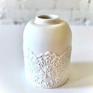 Handmade White Porcelain Lace Mini Flower Vase, Ceramic Lace Vase ...