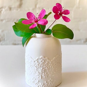 Handmade White Porcelain Lace Mini Flower Vase, Ceramic Lace Vase ...