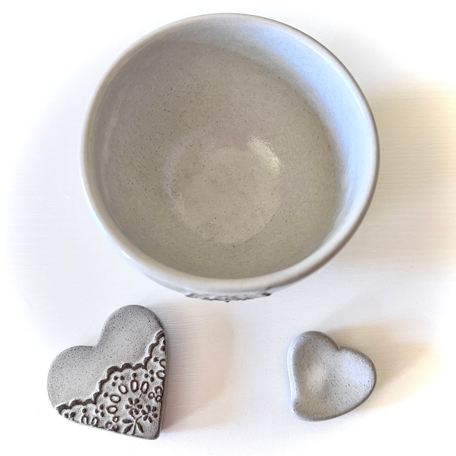 Handmade Ceramic White Lace Bowl With Heart Lace Cutlery Rest and Heart ...