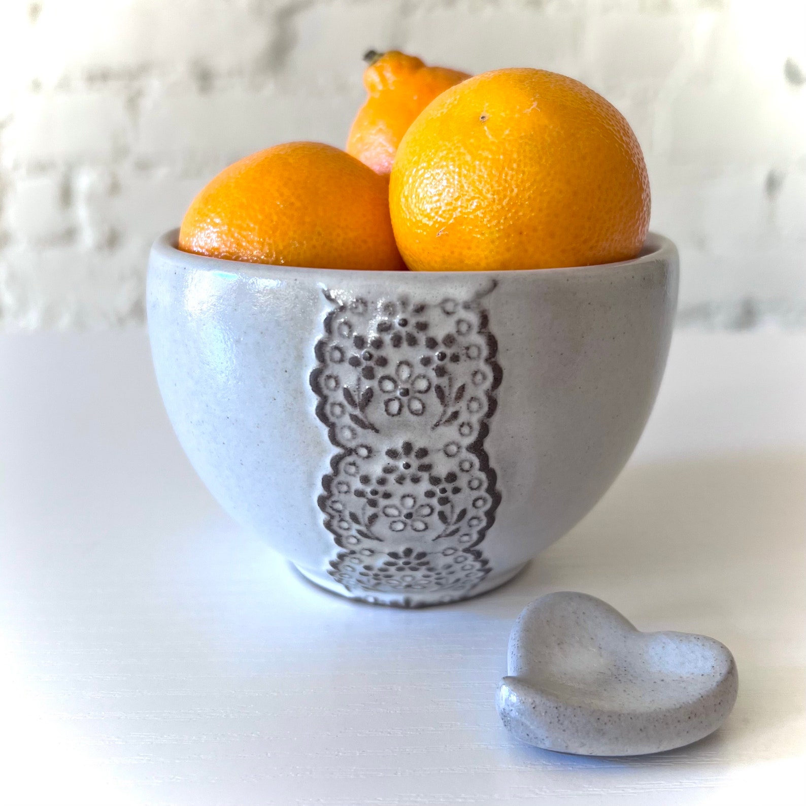 Handmade Ceramic White Lace Bowl With Heart Lace Cutlery Rest and Heart ...