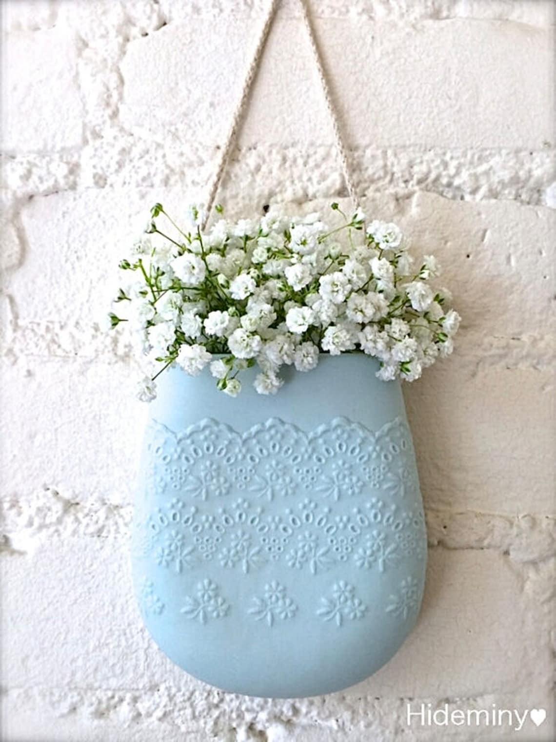 Blue Porcelain Flower Lace Hanging Wall Pocket, Ceramic Lace Wall ...