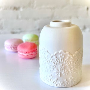 Handmade White Porcelain Lace Mini Flower Vase, Ceramic Lace Vase ...