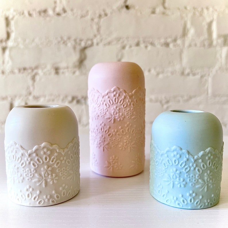 Handmade White Porcelain Lace Mini Flower Vase, Ceramic Lace Vase ...