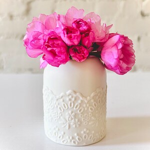 Handmade White Porcelain Lace Mini Flower Vase, Ceramic Lace Vase ...