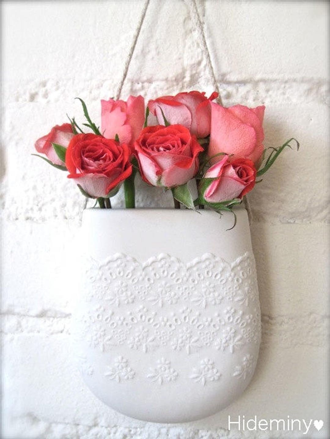 Porcelain Lace Hanging Wall Pocket, Ceramic Lace Hanging Vase, Lace ...