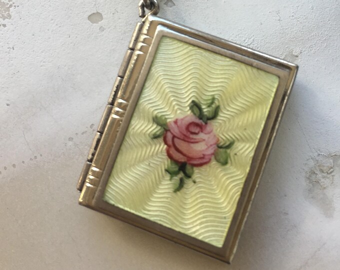Sterling Silver Book Locket, Rose Guilloche Locket With Fleur De Lis ...