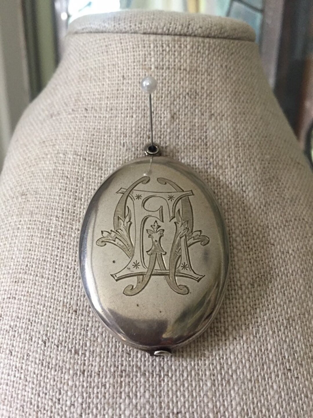 Antique Victorian Slider Locket, Chantelain Locket Mirror, Engraved ...