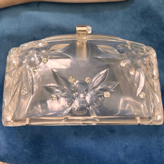 Vintage Clear Lucite Clutch Purse with Carved Cherry … - Gem