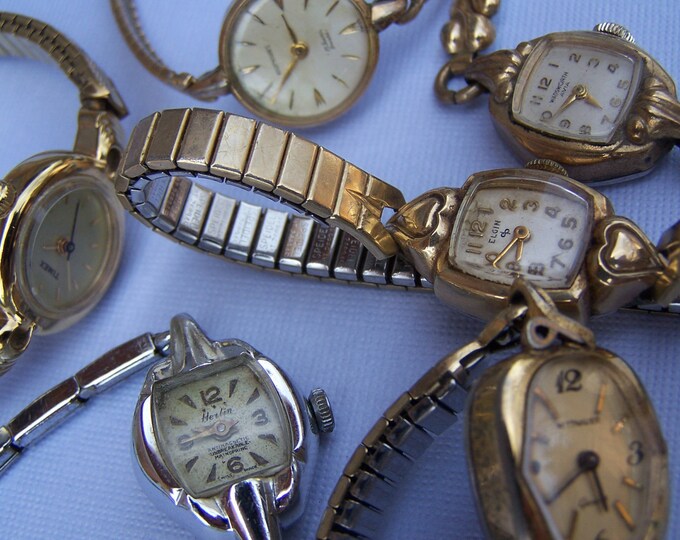 Six Ladies Vintage Watches Elgin Timex Wittnauer Hezlin Wadsworth ...