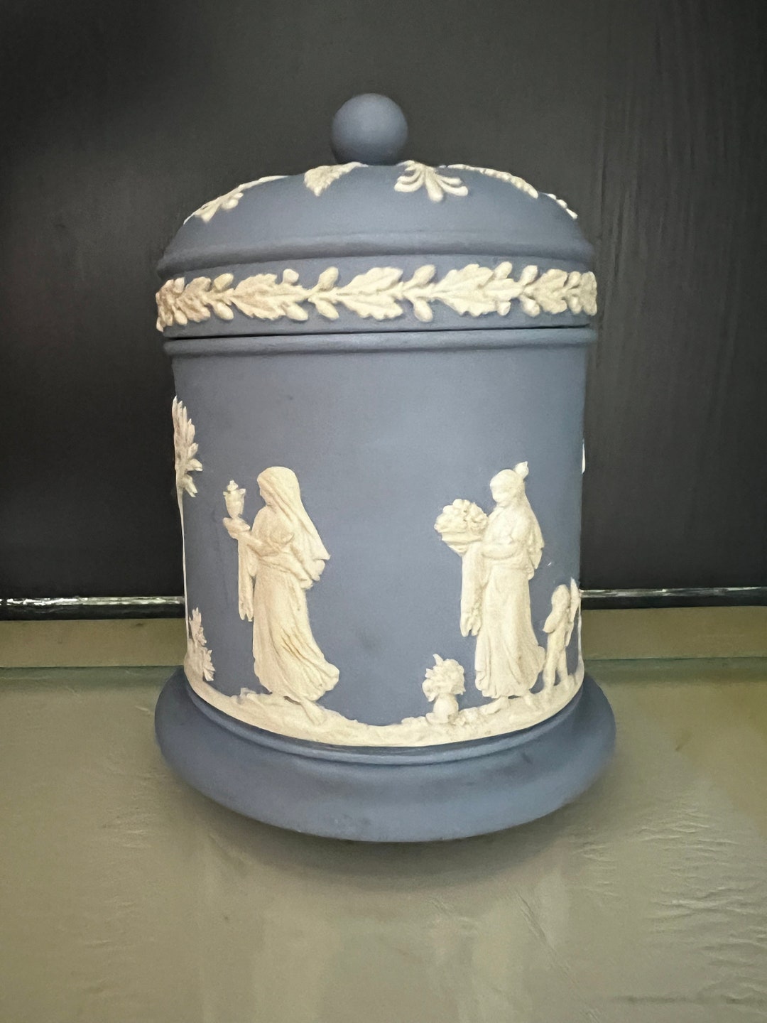 Vintage Wedgewood Blue Jasperware Tobacco Jar Olympus Design - Etsy