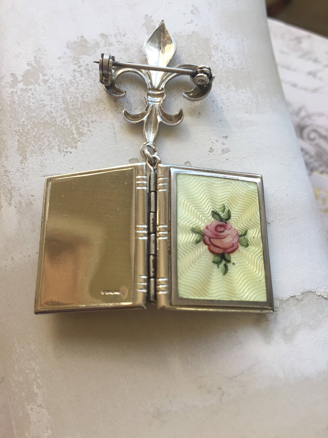 Sterling Silver Book Locket Rose Guilloche Locket With Fleur - Etsy