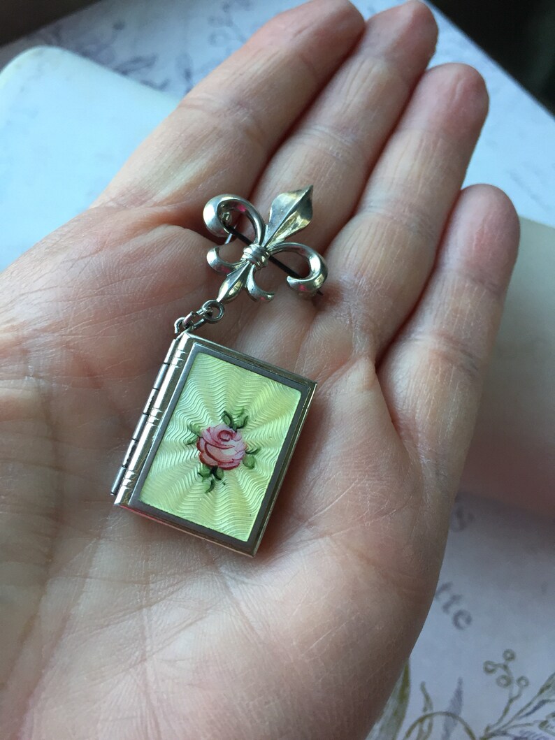 Sterling Silver Book Locket Rose Guilloche Locket With Fleur - Etsy