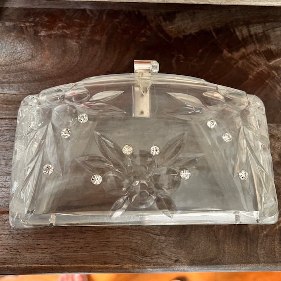 Vintage Clear Lucite Clutch Purse with Carved Cherry … - Gem