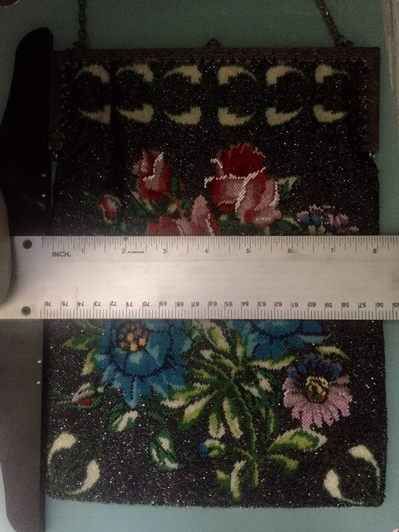 Antique Micro Beaded Floral Purse with Chain, Extra L… - Gem